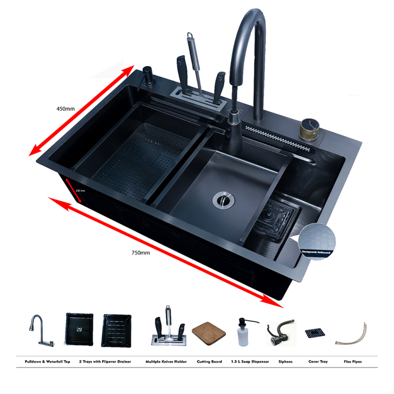 NSK007 - Smart Kitchen Sink ( SS304 ) Honey Comb - Gun Grey